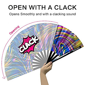 Ravevibes 13" Large Rave Fan Folding Hand Fan, Bamboo Festival Clack Fan Foldable UV Glow Edm Fans For Rave Outfits Accessories Performance Dance Party For Men Women, Mushrooms