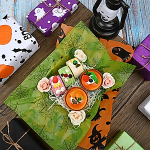 100 Sheets Halloween Tissue Paper for Gift Wrapping, Orange Purple Black Green Tissue Paper with Pumpkin Bat Ghost Boo Pattern Decorative Tissue for Halloween Party DIY Craft