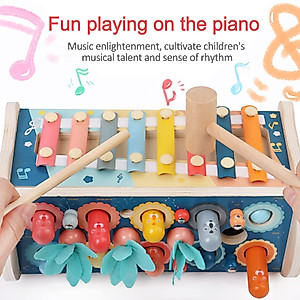 BESTAMTOY Wooden Educational Hammering Gopher Toy Worms Catching Radish Xylophone Pounding Bench Early Learning Lion Patterns Cute Colorful Skills Developing Games Hamster Play Set