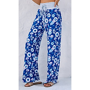 X-Image Womens Plus Size Yoga Sweatpants Wide Leg Pajamas Pants Comfy Drawstring Workout Joggers Pants Flower, XXX-Large