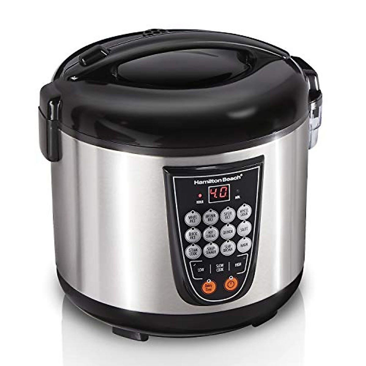 Hamilton Beach Digital Programmable Rice and Slow Cooker & Food Steamer, 20 Cups Cooked (10 Cups Uncooked), 14 Pre-Programmed Settings for Sear Saute, Hot Cereal, Soup, Nonstick Pot, Stainless Steel