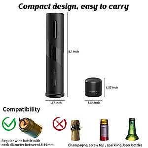 Saraudy Electric Wine Opener Set, Electric Wine Opener with Foil Cutter, and 2 Wine Stoppers, Battery Powered Wine Opener, Electric Corkscrew for Wine, Ideal Present for Party, Wine Lovers (Black)