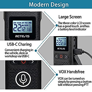 Retevis RB28 Walkie Talkies with Earpiece,Rechargeable 2 Way Radios with Large LCD Screen,1500mAh Battery USB-C Charging NOAA Alert,Portable Two Way Radio for School Dental Church Restaurant(10 Pack)