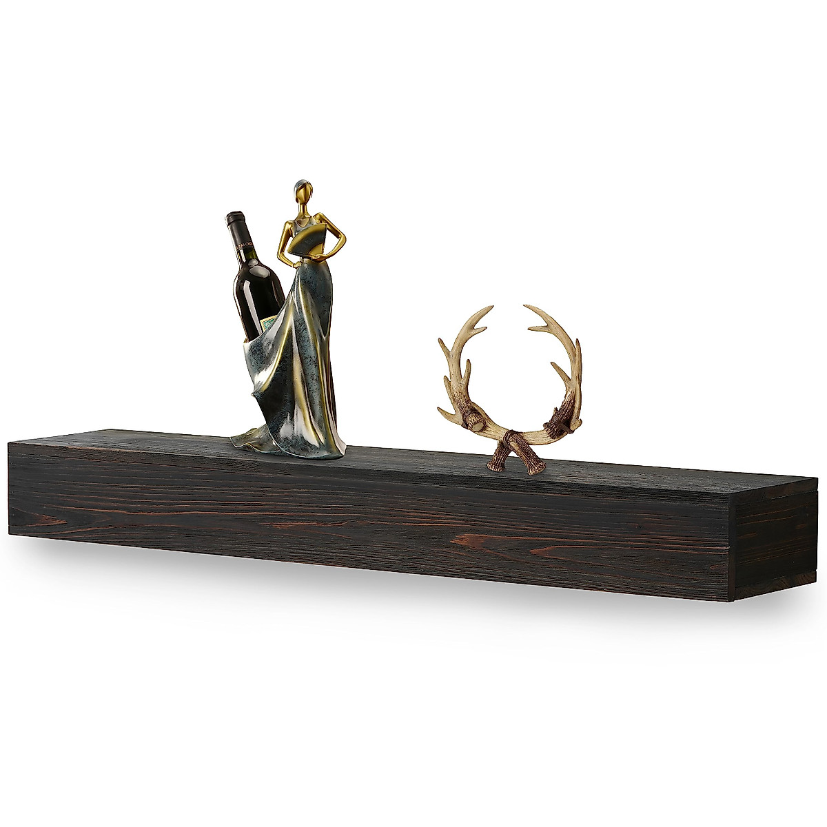 60" Rustic Wood Fireplace Mantel | Wall-Mounted & Floating Shelf for Home Decor