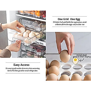 YouLike 1pack Stackable Refrigerator Organizer Drawer for Kitchen Clear Plastic Storage Bins 2-tiers Containers With Removeable Egg Racks 32grids Egg Holder Cabinet Office Pantry Pull Out Bins