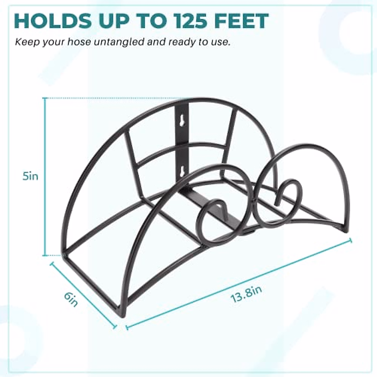 Water Hose Holder Wall Mount, Outdoor Hose Hook, Garden Hose Hanger for Outside, Heavy Duty Metal Hose Organizer Rack, Black