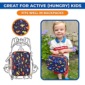 Dinosaur Lunch Box with for Boys with Ice Pack, Insulated Bag for Toddlers Kids Girls Baby Boy Daycare Pre-School Kindergarten, Container Boxes for Small Kid Snacks Lunches, BPA Free, Blue Orange Dino