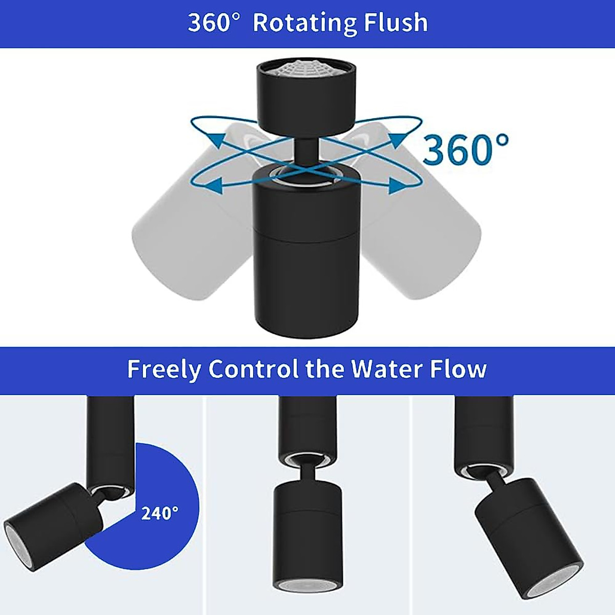 CONOB Polished Faucet Head, Female Faucet Aerator, 2 Water Spray Mode, 360-degree Swivel Faucet, High Pressure, 55/64 Inch Female Thread for Kitchen Bathroom Sink, Mother's Day Gift (Matt Black)