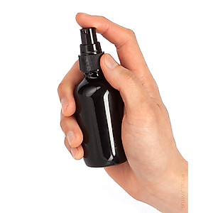 JUVITUS 2 oz Black Glass Luxury Boston Round Bottle with Black Treatment Pump (12 Pack) + Funnel