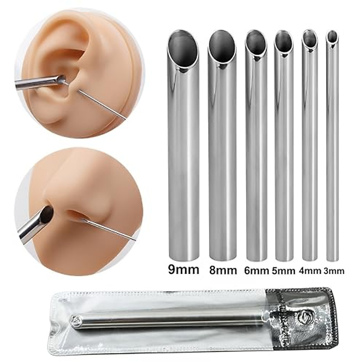 CHUANCI 361L Surgical Steel Piercing Receiver Piercing Needle Receiving Tube Body Jewelry Holding Tattoo Supplies Microblading Tools (6PCS 8mm(0g))