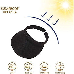 2Pcs Women's Summer Sun Visor Hat UV Protection Lightweight Travel Caps,Outdoor Golf Tennis Cap Beach Visor Sports Cap, Black & Khaki