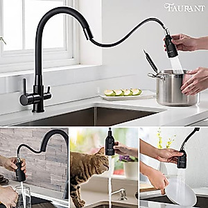 FAURANT Kitchen Faucet Head Replacement, Pull Down Water Filter for Kitchen Sink, Pull Out Sink Sprayer for G1/2 Connector, Black 1 Faucet+2 Filters