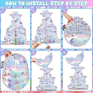 SEVEMIL 3 Tier Mermaid Cupcake Stand, Blue & Pink, Cardboard, 12"H