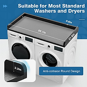 Washer Dryer Countertop 27.5" W x 54" L Laundry countertop for Storage and Organization with Edge Rails, Black