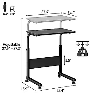 Klvied Standing Desk Adjustable Height, Stand Up Desk with Cup Holder, Portable Laptop Desk, Mobile Standing Desk, Small Computer Desk, Bedside Table, Black Rolling Desk, Work Desk for Home Office