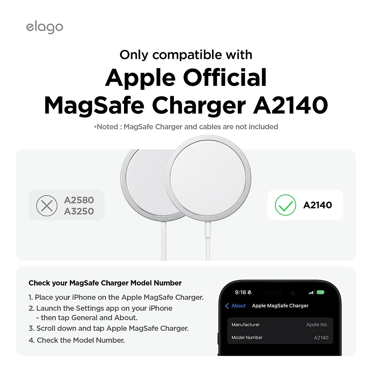 elago 2 in 1 Wireless Charger Stand, Charging Station Designed for MagSafe, Compatible with iPhone 16/15/14/13/12, AirPods Pro/Pro2 & AirPods 3, 4 – [Black] [Charging Cable Not Included]