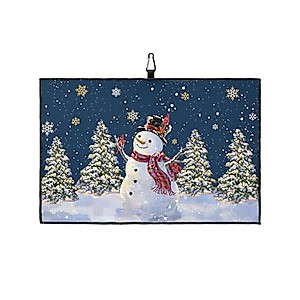 Golf Towel Christmas Snowman Xmas Tree Snowflake Blue,Waffle Pattern Microfiber Club Cleaner Golf Towels with Carabiner Clip for Women Men Dad,Winter Snow Golf Towel for Golf Bags Accessories,24x16in