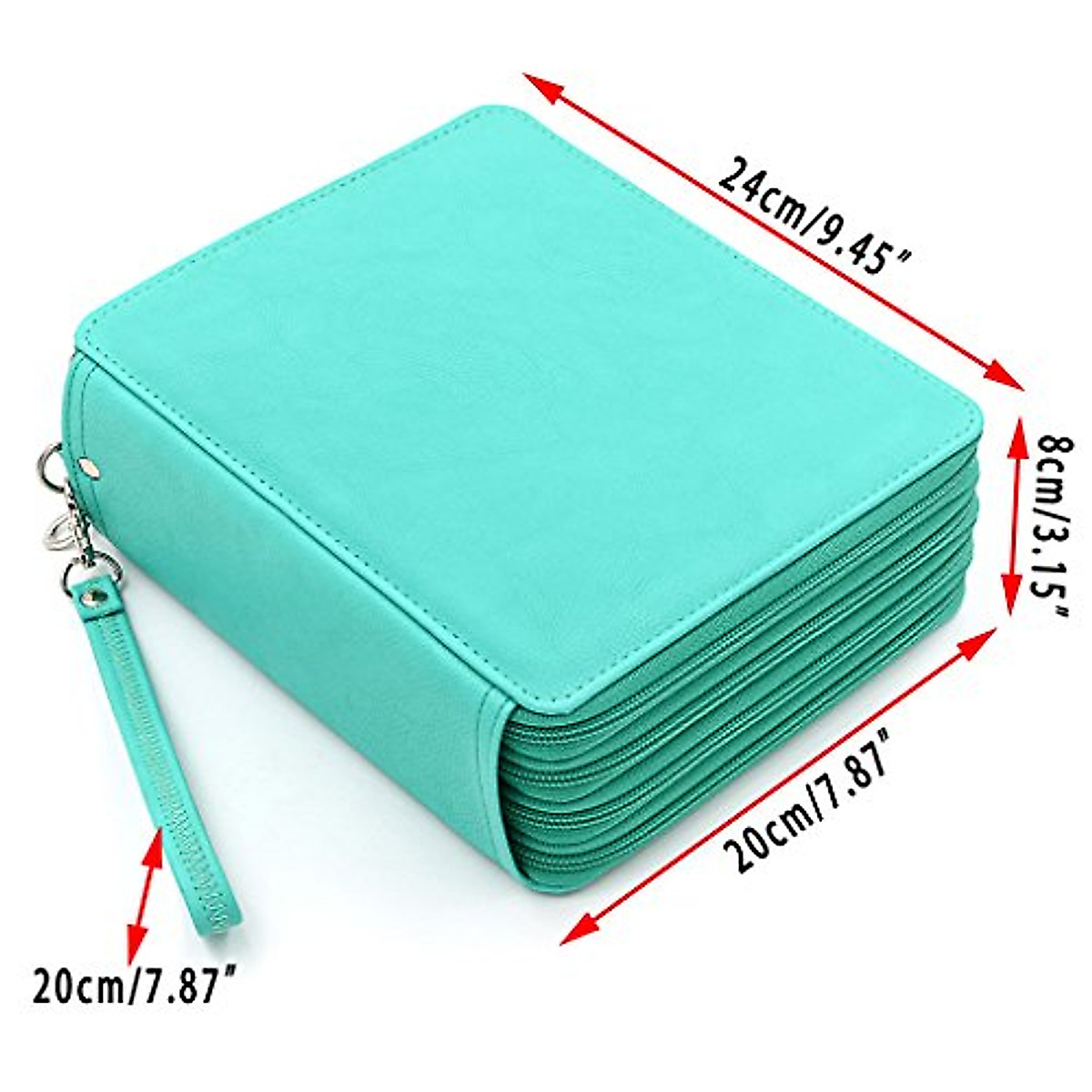 BTSKY Colored Pencil Case Holder- Big Capacity Deluxe PU Leather Storage Pencil Organizer Holds 160 Pencils with Handle Strap for School College Office Watercolor Pencils Organization(Green)