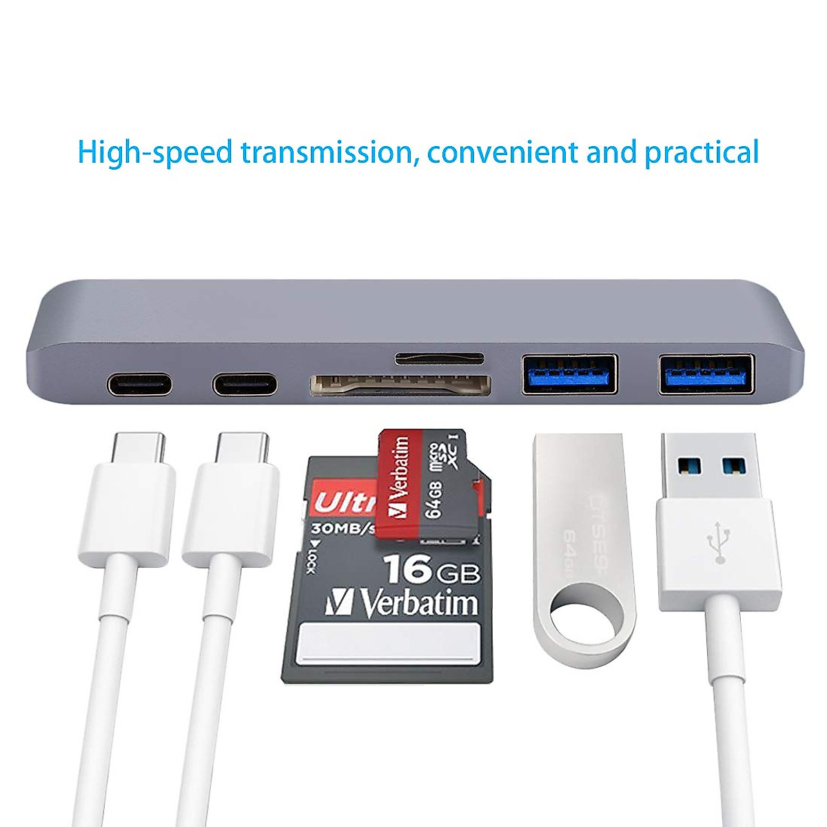 Jiali USB-C Hub Converter 6 in 1 Multi-Function Aluminium Alloy 5Gbps Transfer Rate Dual USB-C/Type-C HUB Adapter with 2 USB 3.0 Ports & 2 USB-C/Type-C Ports & SD Card Slot & TF Card Slot for Macb