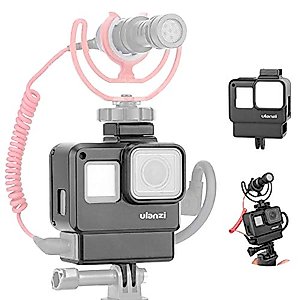 V2 Housing Case Vlogging Frame with Microphone Cold Shoe Mount Compatible for GoPro Hero 7 6 5 Mic Audio Adapter Action Camera Accessories