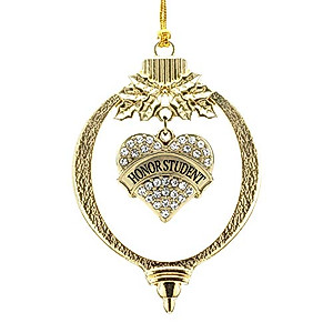 Inspired Silver - Honor Student Charm Ornament - Gold Pave Heart Charm Holiday Ornaments with Cubic Zirconia Jewelry