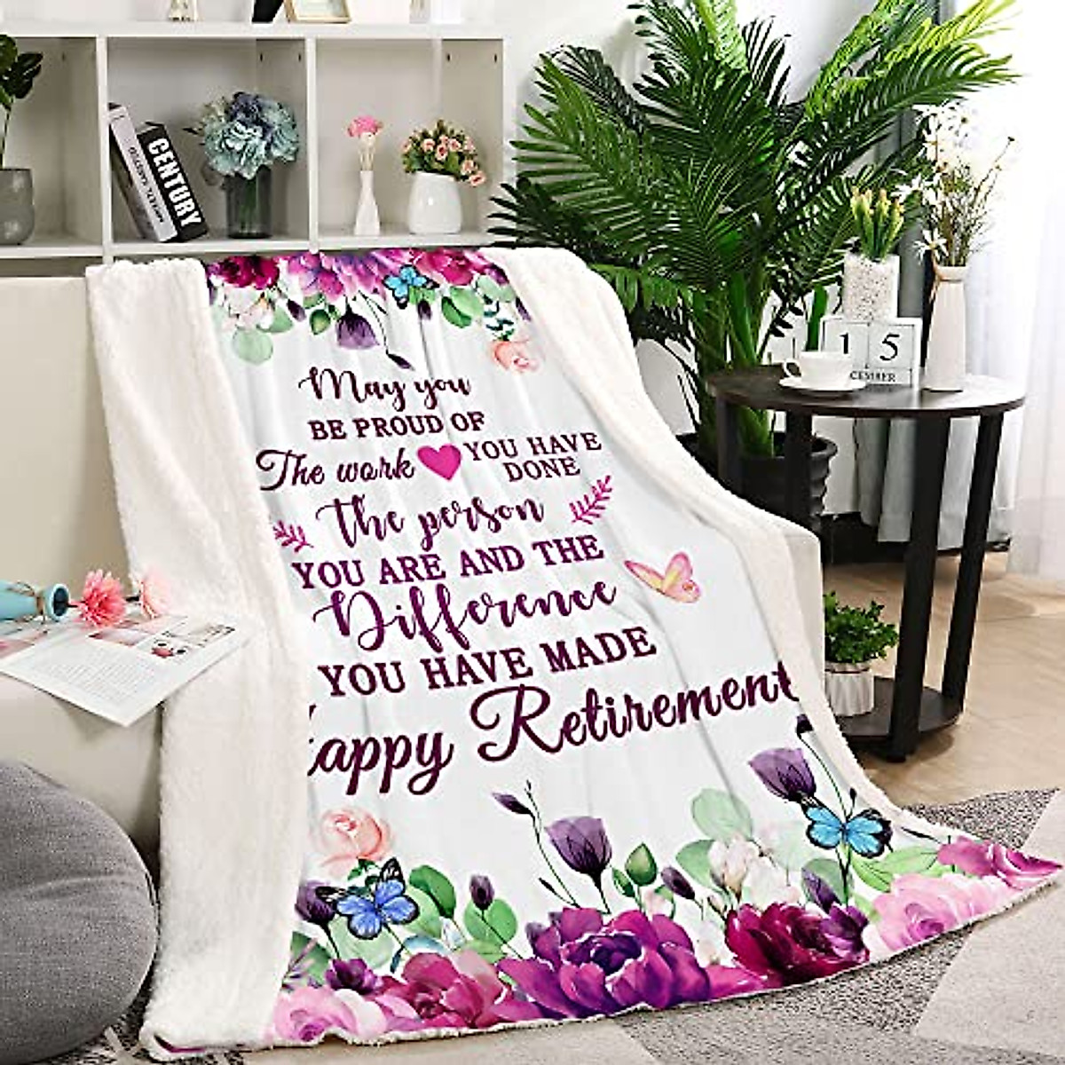 Onecmore Happy Retirement Throw Blanket Gifts for Women Best Female Retirement Gifts Ideas Print for Mom,Nurse,Doctor,Teacher,Police Lightweight Cozy Home Decor Soft Warm for Living Room Sofa 50"x60"