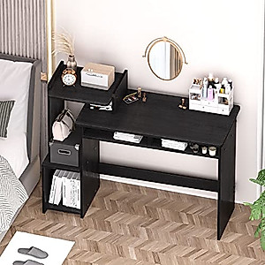 WOODYNLUX Computer Desk with Drawers, Home Office Desk with Printer Shelf, Writing Desk Study Table for Small Spaces Corner Desk, Easy Assemble, Black.