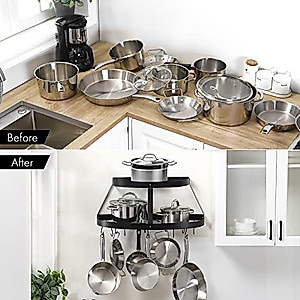 KES 27.5-Inch Pot Rack Wall Mounted, 2-Tier Hanging Pot Rack for Pots and Pans Storage, Classic Semi-Circle Design, Black, KUR502S70B-BK