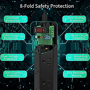 16.5FT Power Strip Surge Protector Flat Plug with USB, SUPERDANNY 7 Wide Spaced Outlets 3 USB Ports Mountable Extension Cord Charging Station, Overload Protection for Home Office Hotel Dorm, Black
