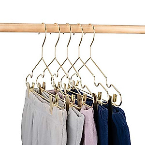 Koobay Metal Pants Hangers,12.5" Heavy Duty Skirt Slack Hangers, Gold Metal Trousers Hangers with 2 Adjustable Non Slip Clips, Shirts Coat Hangers Clothing, Space Saving Baby Clothes Hangers,25Pack