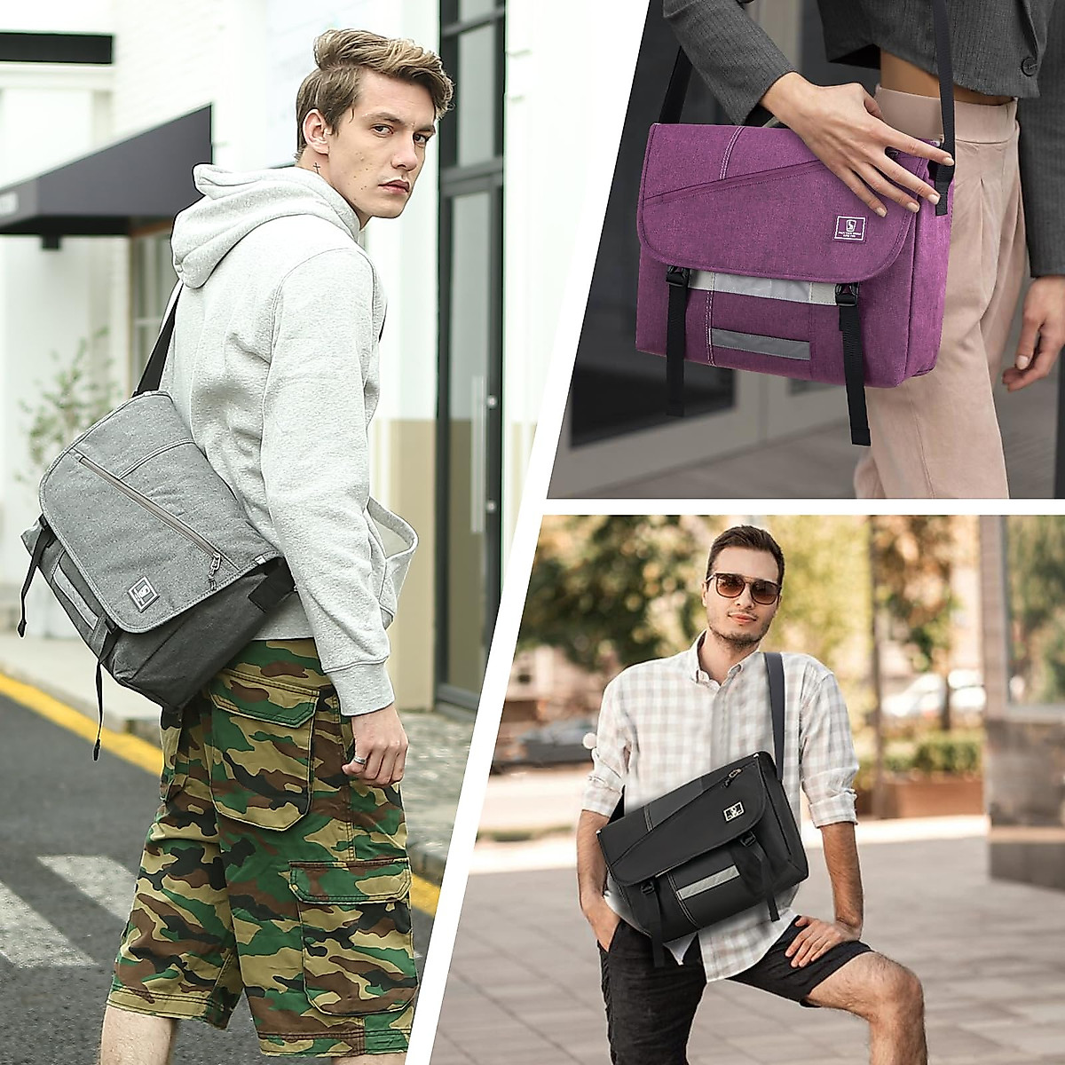 OIWAS Small Messenger Bag for Men/Women Crossbody Travel Briefcase Bags Shoulder Bag Canvas 14 Inch Laptop Computer Satchel Bag Work Black