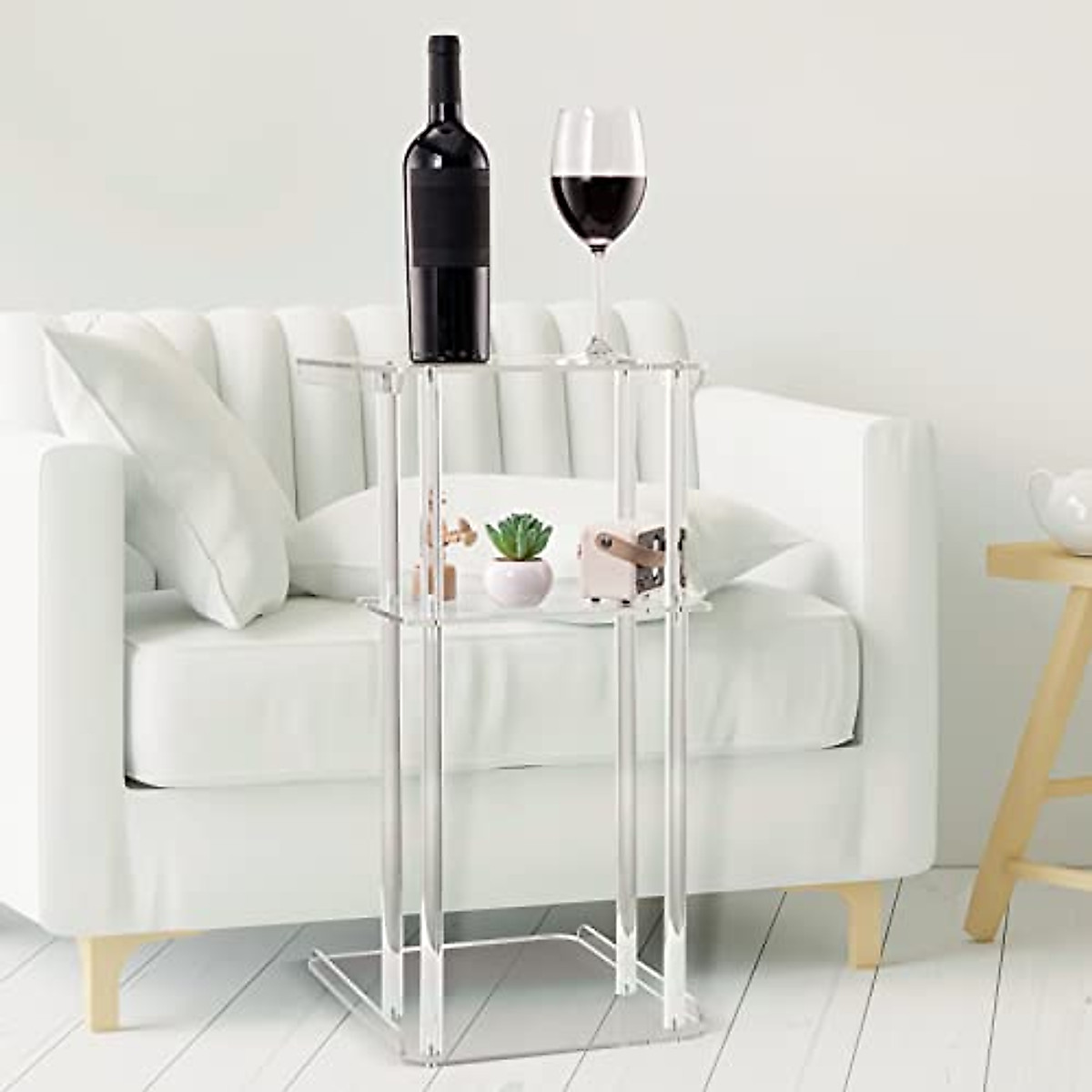 HMYHUM Clear Acrylic Side Table, C Shaped End Table for Sofa, Small Snack Tables for Living Room, Bedroom, Bathroom, 3 Tiers