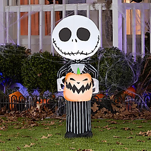 Gemmy Airblown Inflatable Jack Skellington with Jack-O'-Lantern, 3.5 Feet, Multicolor