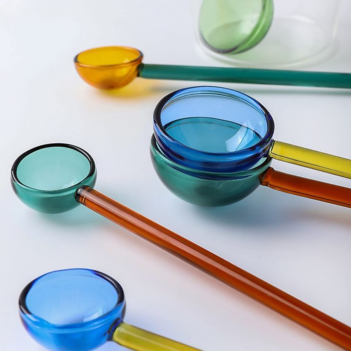 Pack of 4 Heat Resistant Glass Spoons Glass Stirring Spoons 6.5inch Yellow,Blue,Cyan,Green C53 Glass spoon
