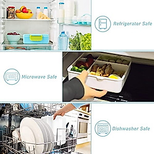 Bento Lunch Box for Kids, Dinosaur Lunch Box with 4 Compartment Bento,1300ml Lunch Containers with Sauce Jar, Spoon&Fork, Durable, Leak Proof, Dishwasher Safe, BPA-Free and Food-Safe Materials (Blue)