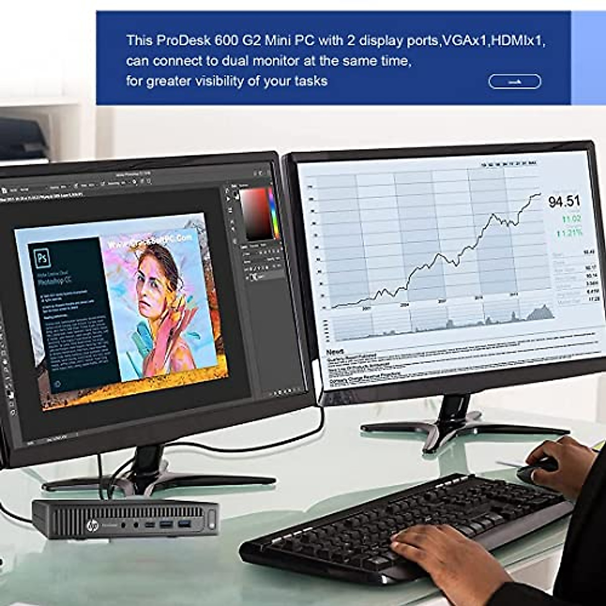 HP ProDesk 600 G2 Refurbished Tiny Desktop Computers Mini PC,i5 Micro 16GB Ram 1TB SSD,AX210 Built-in WiFi,Dual Monitor Support,HDMI,VGA,DP,Win10 Pro,Wireless K&M Brand TJJ Mouse Pad(Renewed)