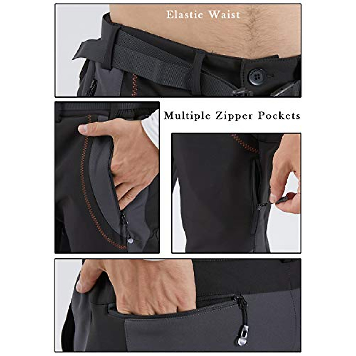 Gash Hao Men's Ski Snow Pants Waterproof Hiking Snowboard Pants Breathable Fleece Lined Zipper Bottom Leg (170Black 32W X 34L)