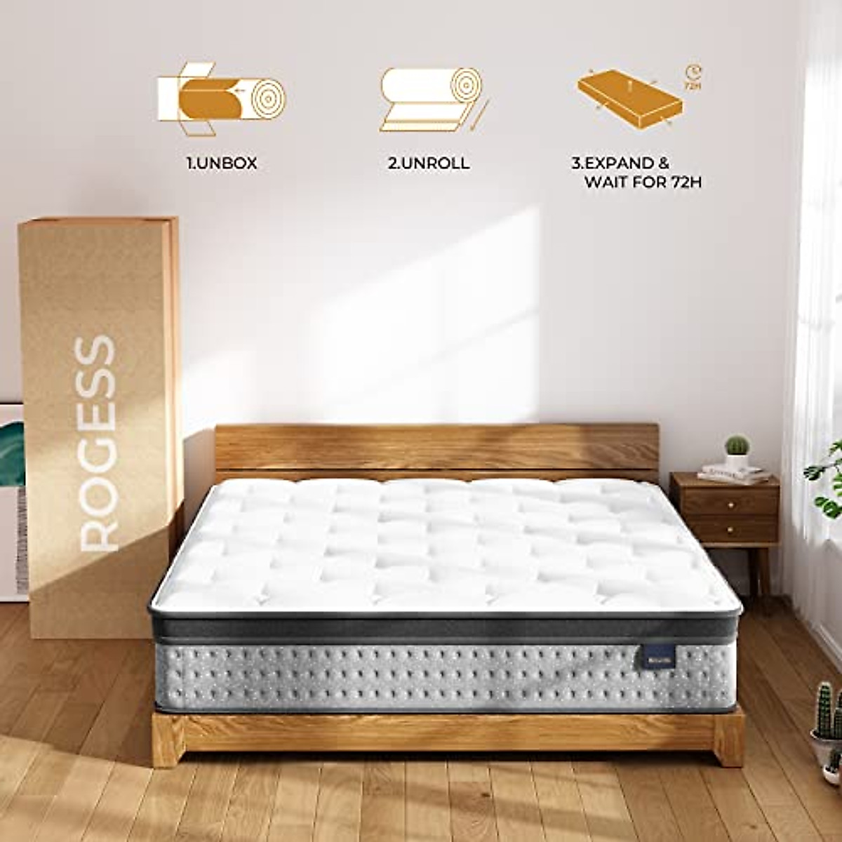 Mattress Topper Full, Innerspring Hybrid Mattress in a Box, Motion Isolation Individually Wrapped Pocket Coils Mattress, Foam and Spring Mattress for Pressure Relief, Purple… (Grey-10 inch, Queen)