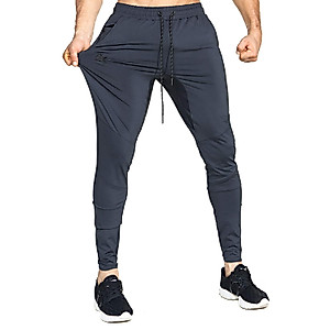 BROKIG Mens Lightweight Gym Jogger Pants,Men's Workout Sweatpants with Zip Pocket(Dark Grey,Large)