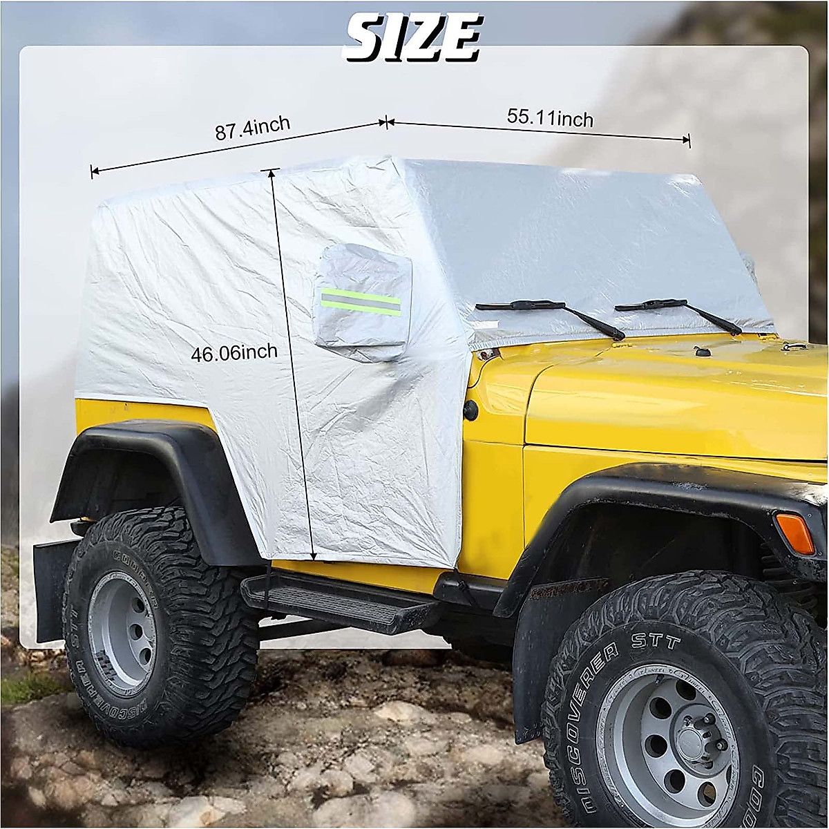 RT-TCZ Car Rain Snow Sunshade Cover Accessories for 1997-2006 Jeep Wrangler TJ Windproof Dustproof Scratch Resistant Outdoor UV Protection Auto Cover