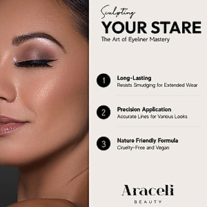 Aracelli Beauty Water Resistant Long-Lasting Eyeliner Pen - Precision Liquid Eye Liner with Smudge-Proof Formula - Easy Glide & Quick Dry - Perfect for Cat Eye & Winged Looks - Brown