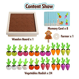 Skrtuan Montessori Toys for Toddlers 3 4 5 Years Old Boys Girls Baby, Wooden Toy Carrot Harvest Game, Educational Toys Shape Sorting Matching Puzzle, Memory Game Fine Motor Skill Gifts for Kids 3-5