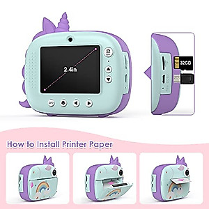 HiMont Kids Camera Instant Print, Digital Camera for Kids with Zero Ink Print Paper & 32G TF Card, Selfie Video Camera with Color Pens & Photo Clips for DIY, Gift for Girls Boys 3-12 Years Old (Green)