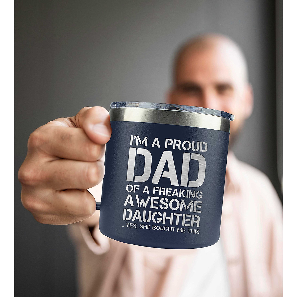 AMAZPRINTS Gifts for Dad from Daughter, Son, Kids on Fathers Day, Christmas, Birthday - Funny Fathhers Gifts - Present for Father - Dad Mug 14oz, Navy Insulated Stainless Steel