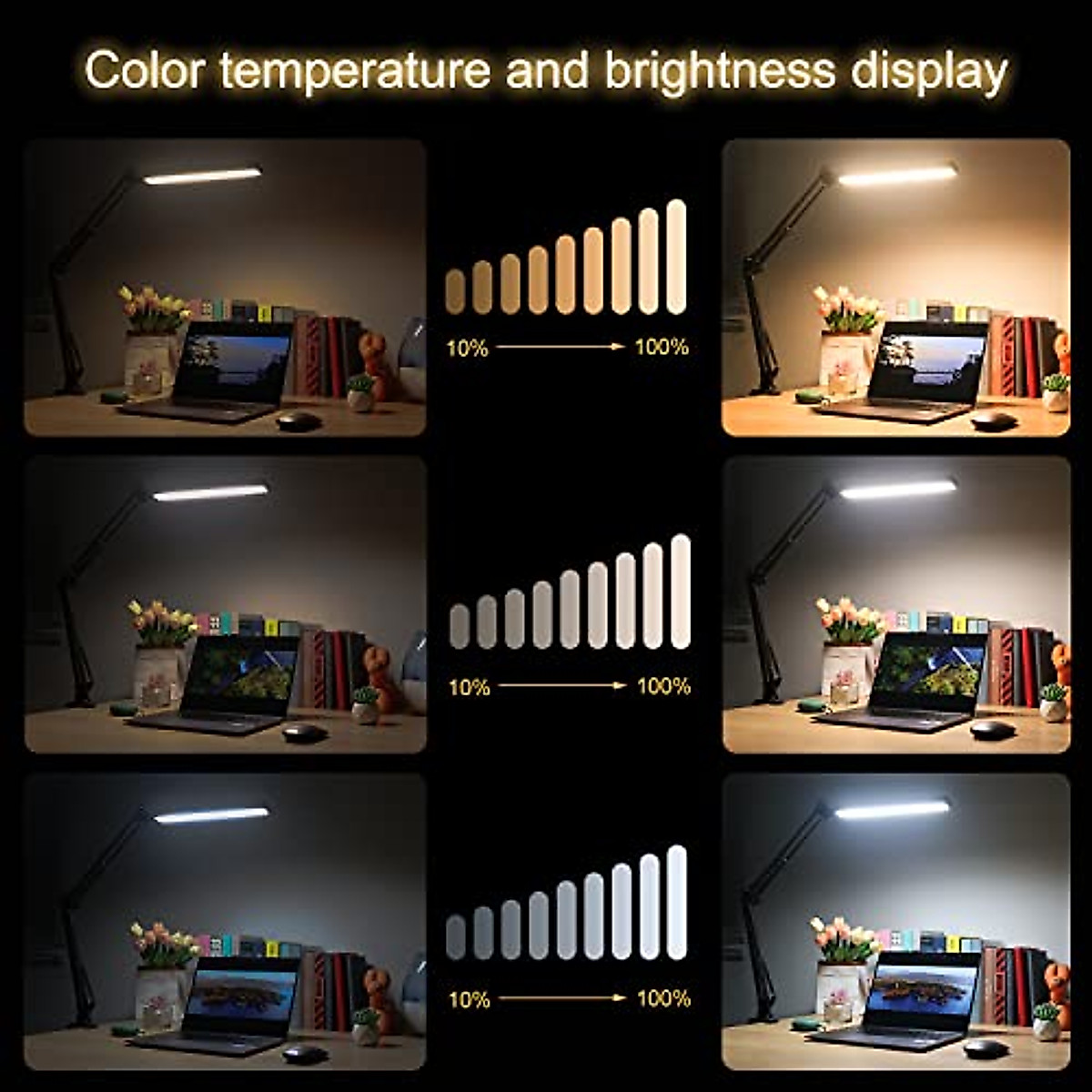 LED Desk Lamp,97 CRI Eye Protection Book Light,Swing Arm Desk lamp with Clamp,Dimmable 3 Color Modes & 8 Brightness Table Lamp,High brightness desk lamp for Home Office,Study,Reading,Dorms,Studios