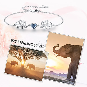 CUOKA MIRACLE Elephants Bracelet 925 Sterling Silver Elephants Hearth Crystal Adjustable Bracelets Cute Animal Bracelet Heart Adjustable Bracelet Jewelry Gifts for Women Mom Best Friend