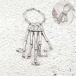 Unique Exaggerate Style Skull Finger Hand Bone Bracelet Punk Handmade Halloween Metal Skeleton Bangle Horror Halloween Goth Ghost Claw Jewelry Ornaments for Women (Antique silver)