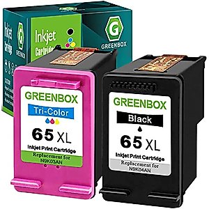 GREENBOX Remanufactured 65XL High-Yield Replacement for HP 65 65XL Ink Cartridges for HP Envy 5055 5052 5010 5012 DeskJet 3755 2652 3720 3752 2622 2624 2655 3722 2600 3700 2630 (1 Black 1 Tri-Color)