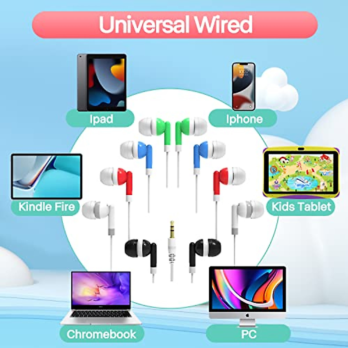 Hongzan 200 Pack Bulk Earbuds Classroom for School Kids Children Class Set Headphones for Students Wholesale Disposable Earphones (Mixed)