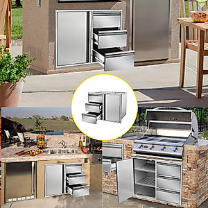 SGOLAN Outdoor Kitchen Door Drawer Combo Cabinet 28" W x 22" H x 19.5" D Stainless Steel Built-in Triple Drawers&Access Door Combo Cabinet for Outdoor Kitchen Island